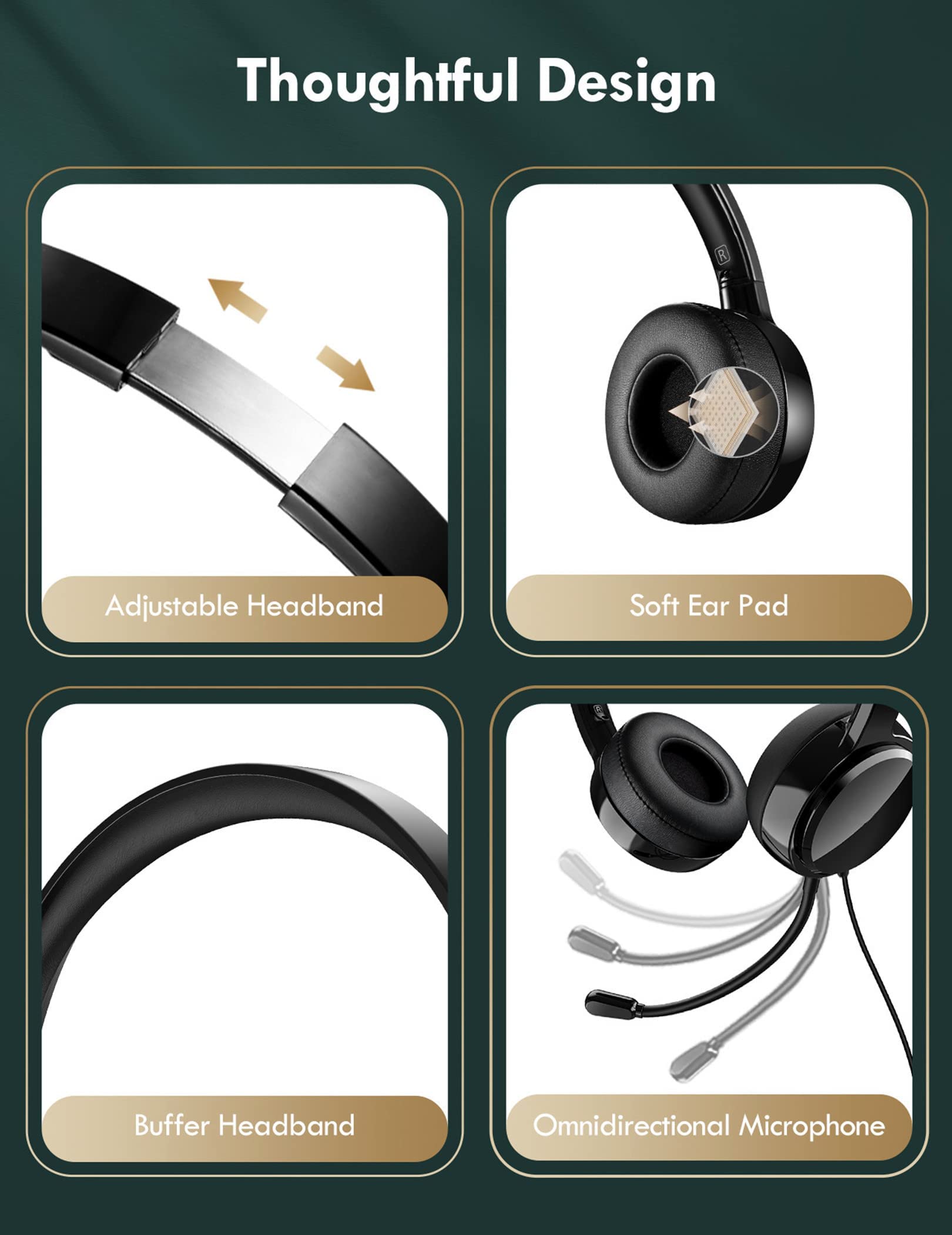 USB Headset with Microphone for PC Laptop, JabNecter 3.5mm Headphones with Microphone Noise Canceling & Volume Control, Computer Headset with Mute&Sidetone for VoIP Skype MS Teams Online Conference