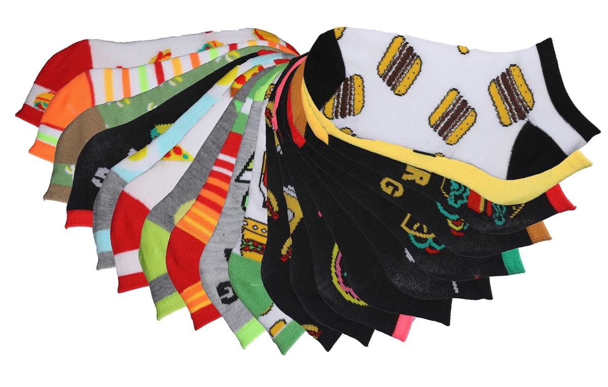 Tipi Toe Women's 20 Pairs Colorful Patterned Low Cut/No Show Socks NS242-243