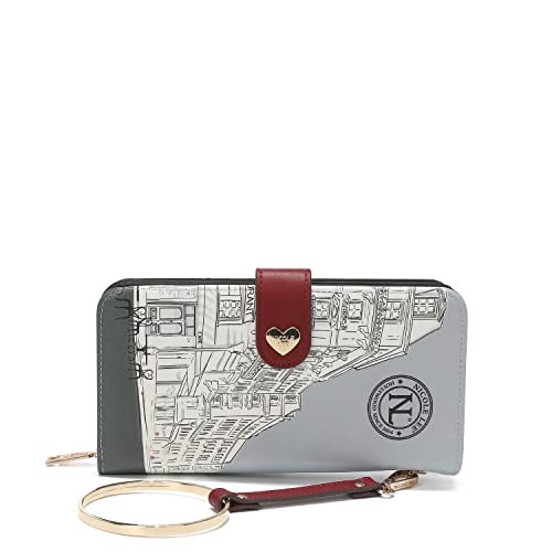 Nicole Lee Bifold Wallet Wristlet, Small Zip Evening Clutch Cardholder Wallet with Detachable Wristlet Strap (Dreaming the City)