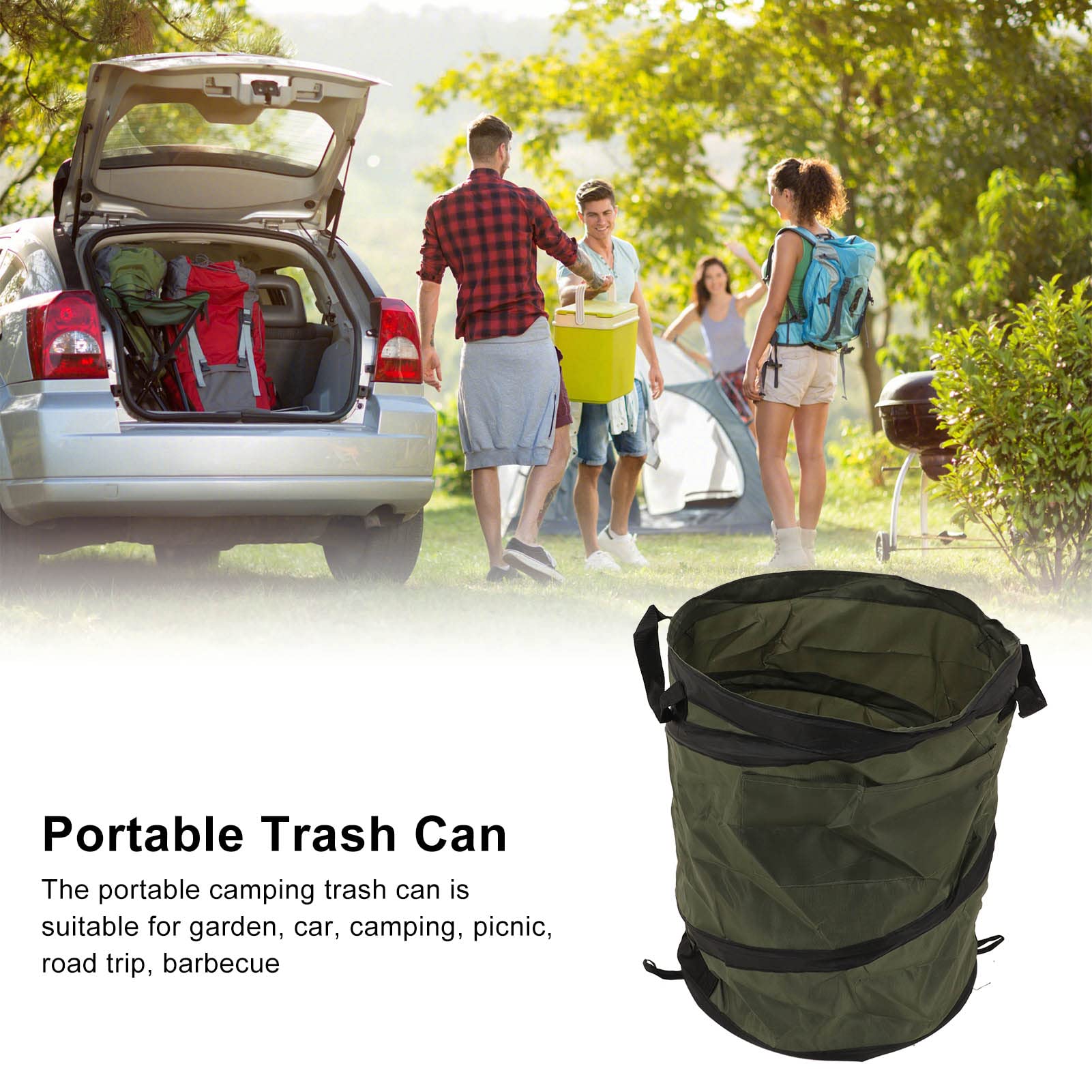 NOVAZEN Collapsible Camping Trash Can, Strong Bearing Capacity Oxford Cloth Garbage Can with Bottom Handle - Ideal for Picnic and Car Use