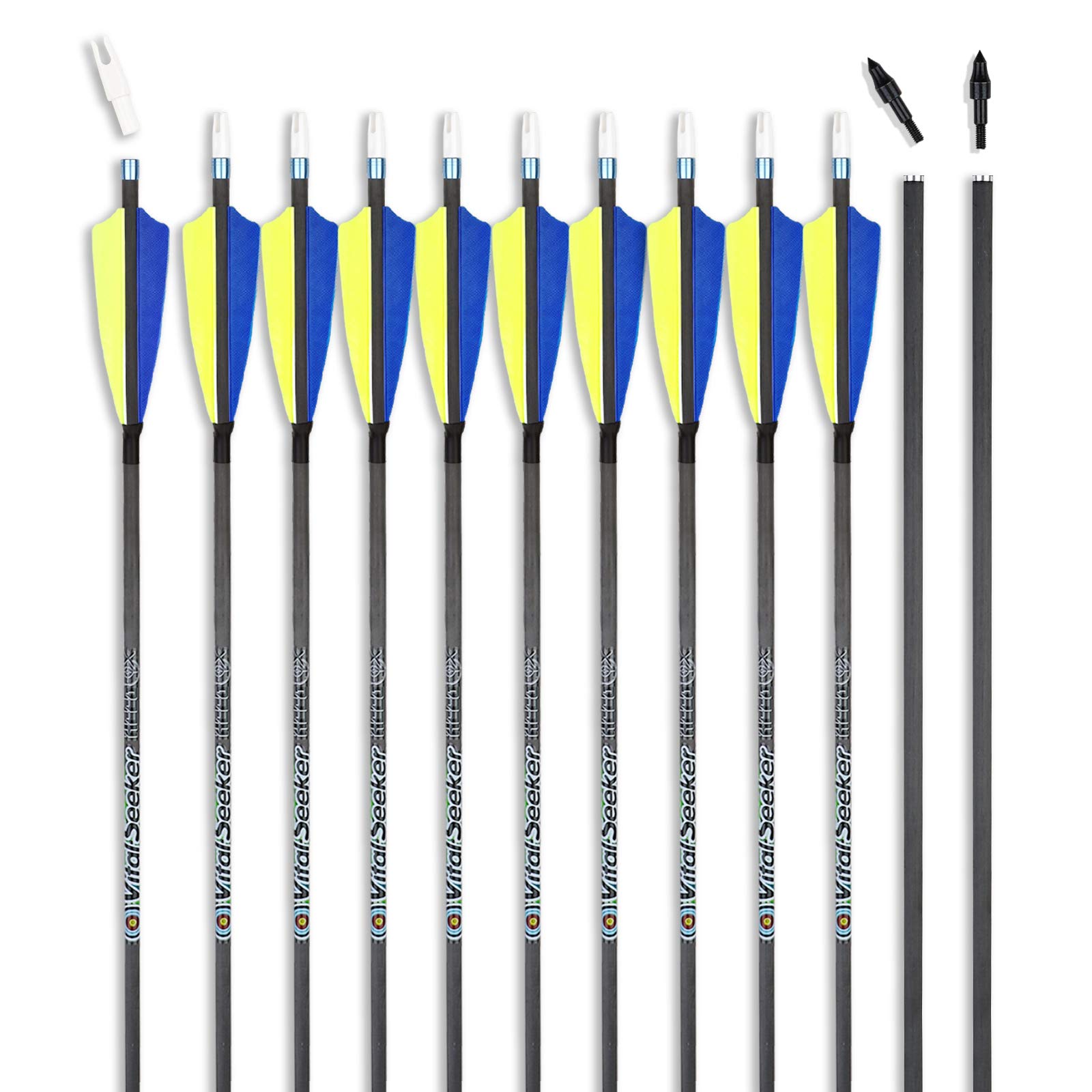 REEGOX Archery Feather Arrows Carbon 30 inch with 4” Turkey Feathers for Hunting Targeting Recurve Compound or Traditional Bow with Removable Tips (6pk)