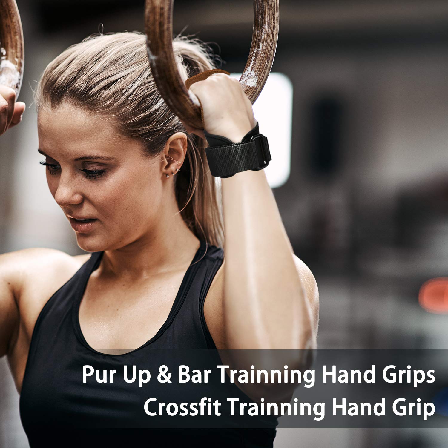 ONLYWIN 3 Hole Leather Hand Grips for Women, Men Palm Protector for Pull-ups, Lifting Gymnastic Crossfit Gloves with Wrist Wraps for Hand Protection,Small