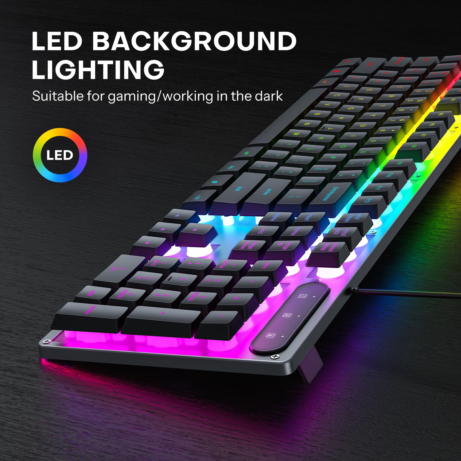 OMOTON Wired Gaming Keyboard, Full Size Keyboard, 26 Anti Ghosting Keys, LED Backlit, 12 Multimedia Keys, Silent Membrane Gaming Keyboard for PC, Desktop, Computer, Black