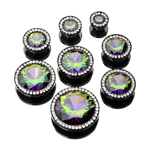 Pierced Owl Black Plated Vitrail Medium Gem Screw Fit Plugs, Sold as a Pair (16mm (5/8"))