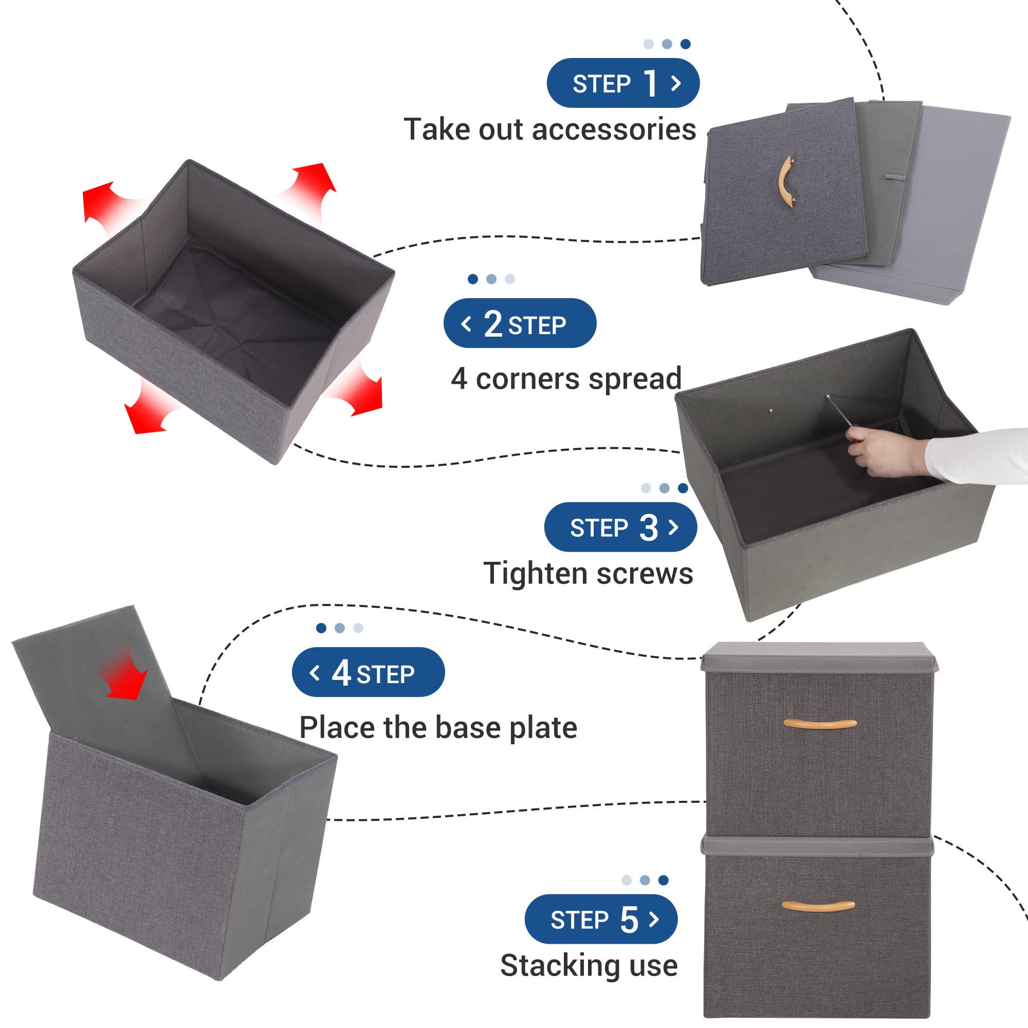 STORAGE MANIAC Shelf Baskets with Handle & Lid, Storage Bins, Foldable Storage Baskets, Fabric Clothes Storage Boxes for Organizing Closet Shelf Nursery Toy 15.75" W x 11.8" D x 12.2" H, Grey 2-Pack