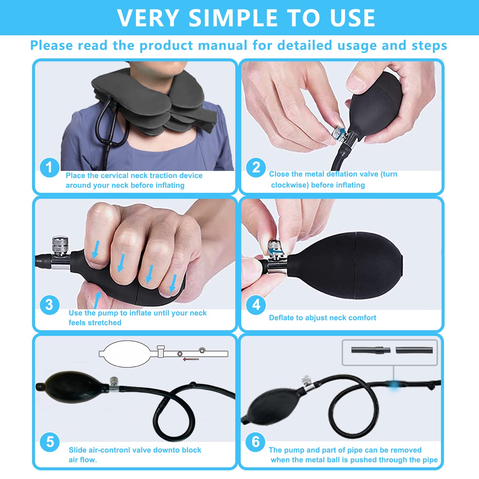 YongZan Cervical Neck Traction Device, Neck Stretcher for Neck Pain Relief, Adjustable Inflatable Neck Support Brace, Neck Traction Device for Use Neck Decompression, Correct Cervical Curvature - Grey