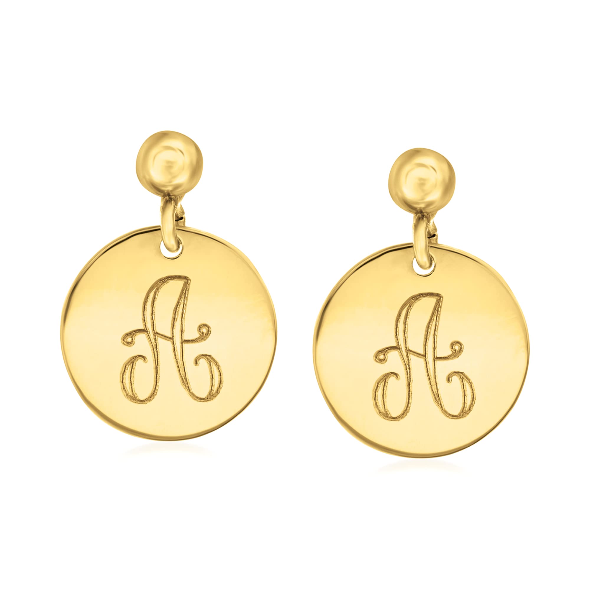 Ross-Simons Italian 14kt Yellow Gold Personalized Disc Drop Earrings