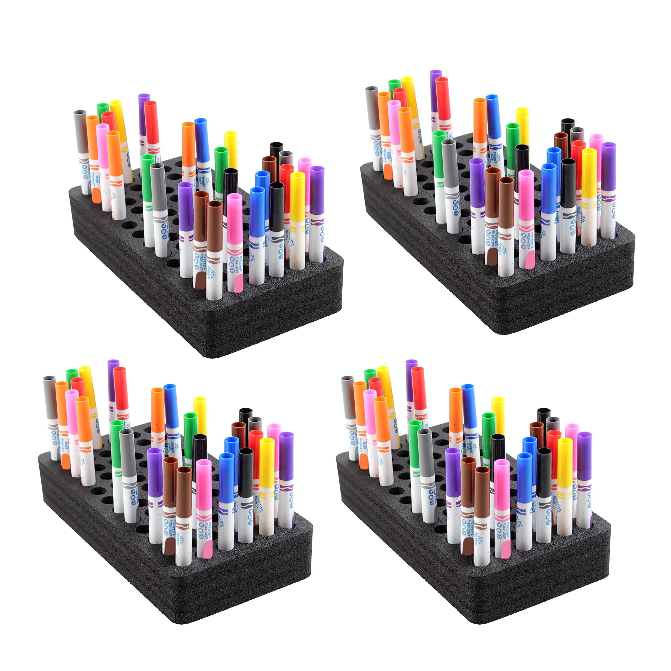 Polar Whale 4 Washable Marker Desk Stand Organizers Compatible with Crayola and Others Design Storage Tray Supply Non-Scratch Non-Rattle Washable Durable Black Foam Each Holds 72