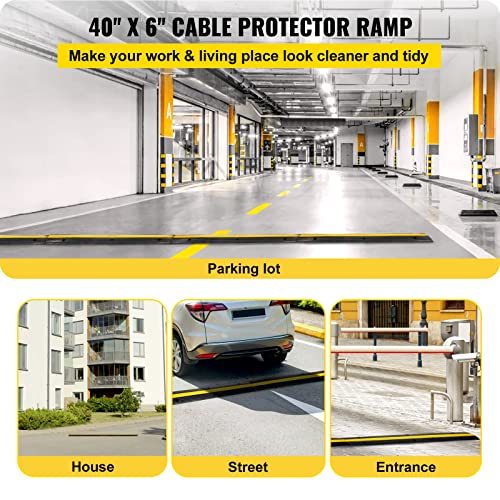 VEVOR Cable Protector Ramp, 3 Packs 1 Channel Hump, Heavy-Duty Modular Speed Bump Rated 22046 LBS Load Capacity, Protective Wire Cord Ramp Driveway Rubber Traffic Speed Bumps