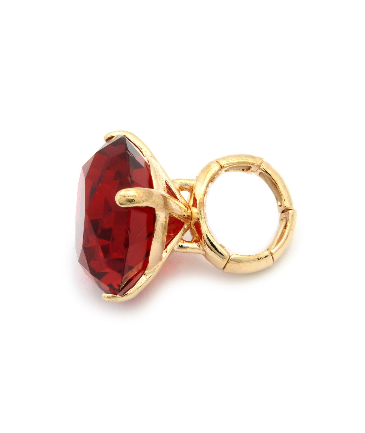 NYFASHION101 Women's Extra Big Rhinestone Fashion Stretch Ring, Red/Gold-Tone