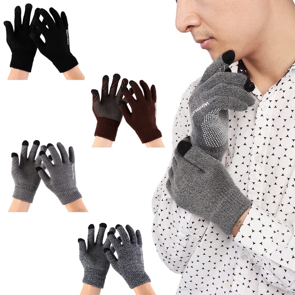 TJLSS Winter Men Women Touch Screen Thicken Gloves Warm Stretch Wool Knitted Full Finger Classic Mittens Non-Slip (Color : B, Size : One Size)