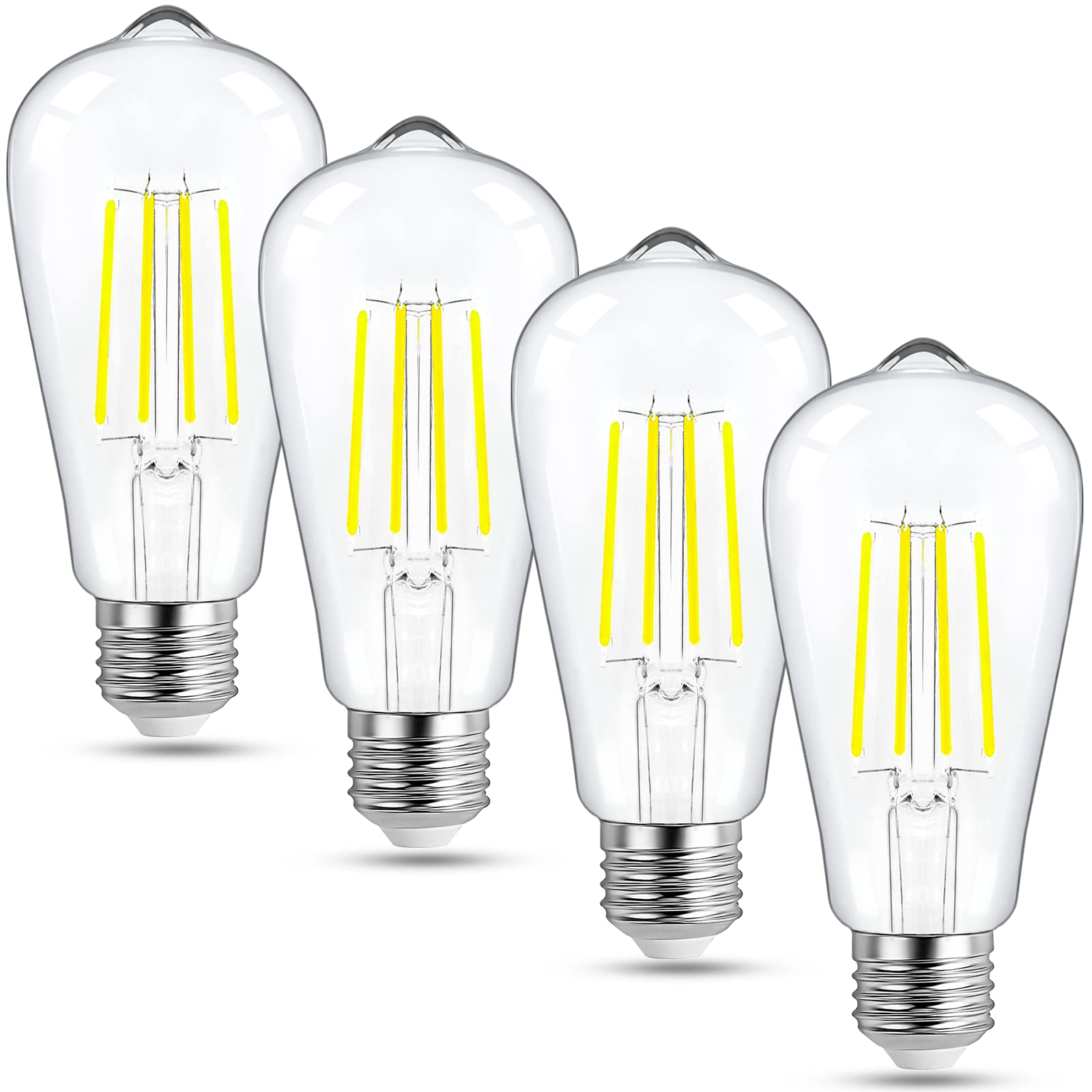 Vintage Edison Bulbs,Light Bulbs 60 Watt,E26 LED Bulb 60 Watt Equivalent,Dimmable LED Light Bulbs,7W 800Lms,Daylight White 5000K,90+ CRI,ST64 Antique LED Filament Bulbs,E26 Base,Clear Glass, Pack of 4