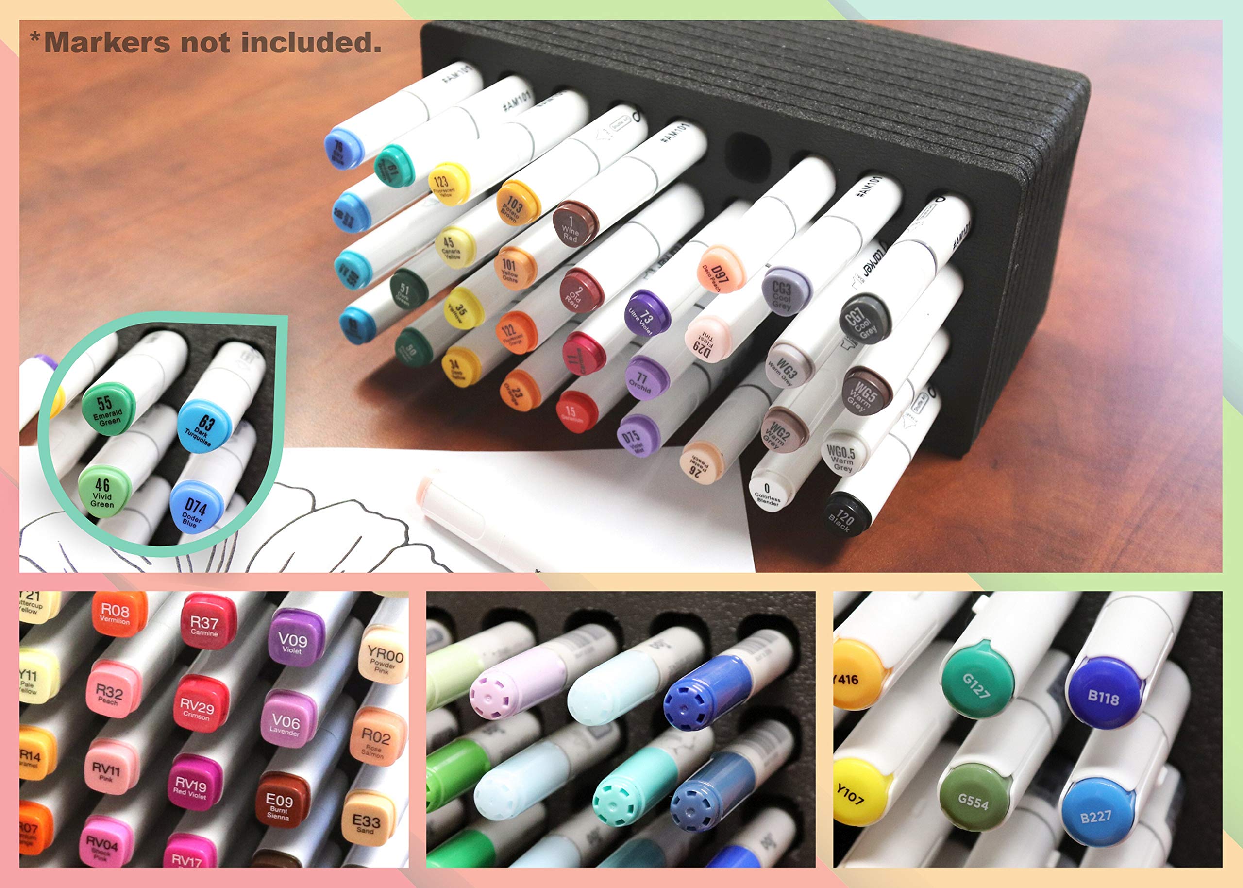 Polar Whale Art Marker Storage Tray Organizer Pen Pencil Brush Storage Design Stand Supply Horizontal Storage Non-Scratch Non-Rattle Washable Compatible with Copic and More Holds 36