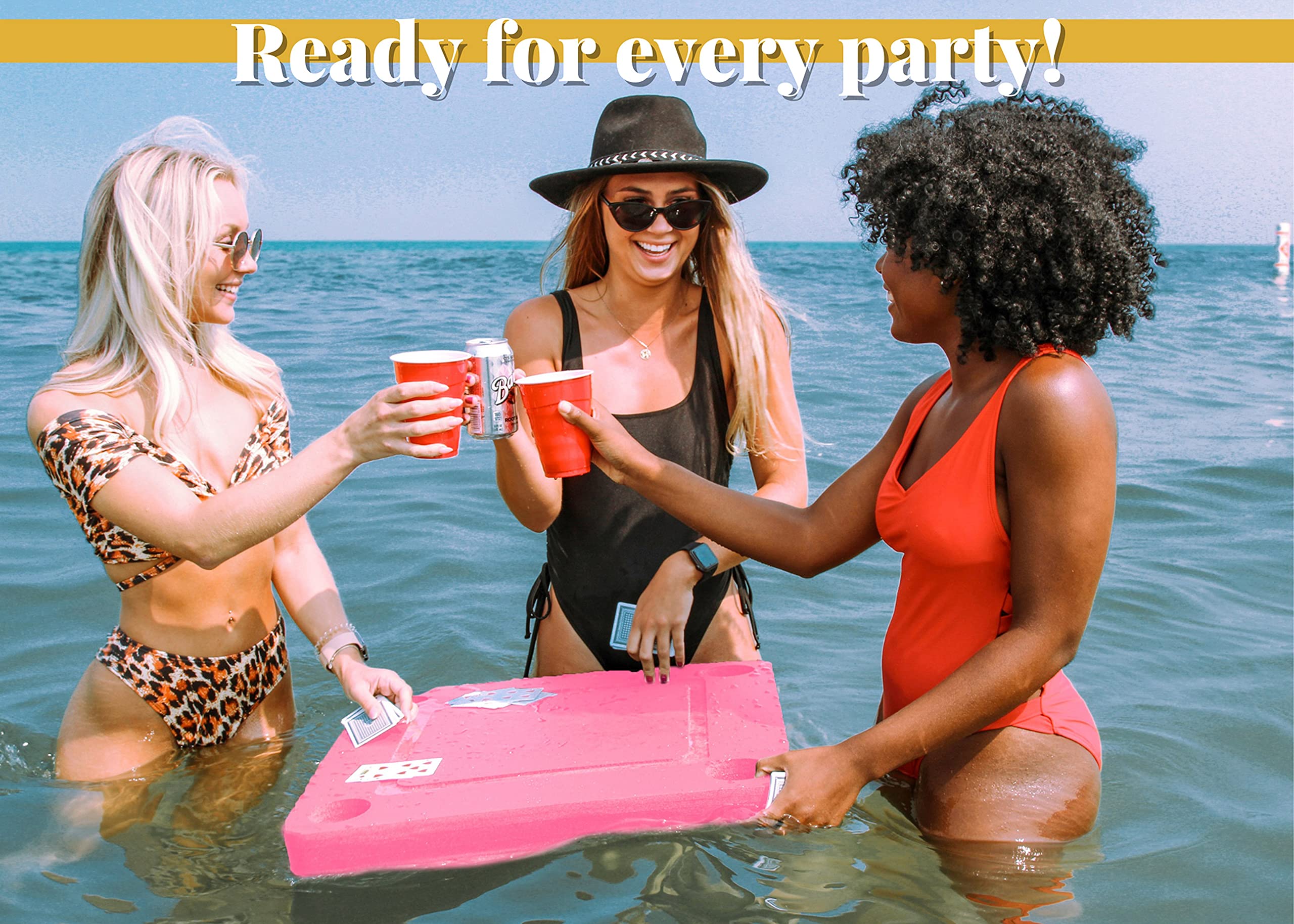 Polar Whale Floating Game or Card Table Pink Tray for Pool or Beach Party Float Lounge Durable Foam 23.5 Inch Drink Holders Deck