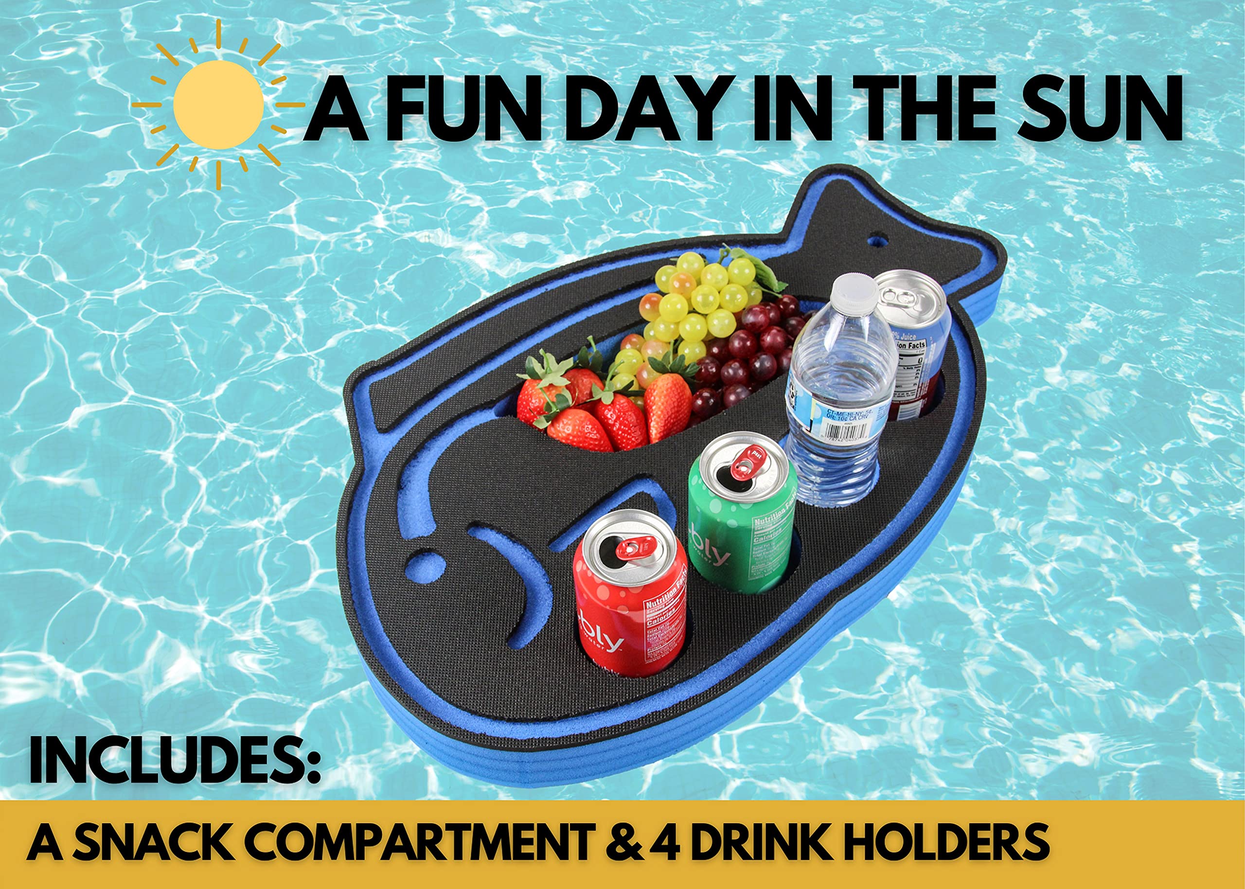 Polar Whale Floating Star Fish Drink Holder Blue and Black Refreshment Table Tray for Pool or Beach Party Float Lounge Durable Foam 6 Compartment UV Resistant with Cup Holders 2 Feet
