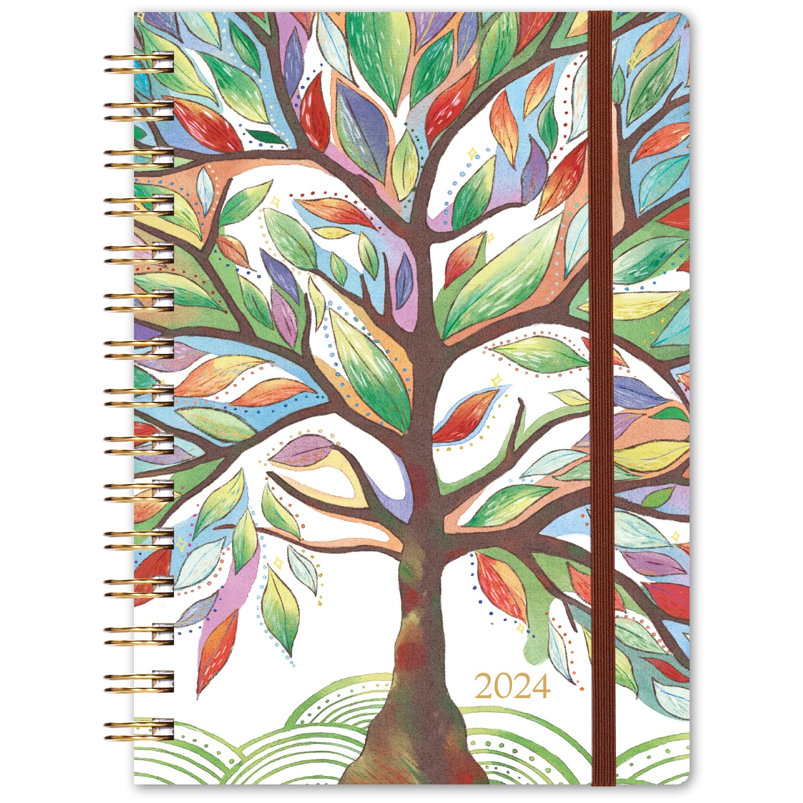Planner 2024 - JAN. 2024 - DEC. 2024, 2024 Planner, Planner 2024, Weekly & Monthly Planner 2024 with Tabs, 6.3" x 8.4", Hardcover with Back Pocket + Thick Paper + Twin-Wire Binding - Watercolor Tree