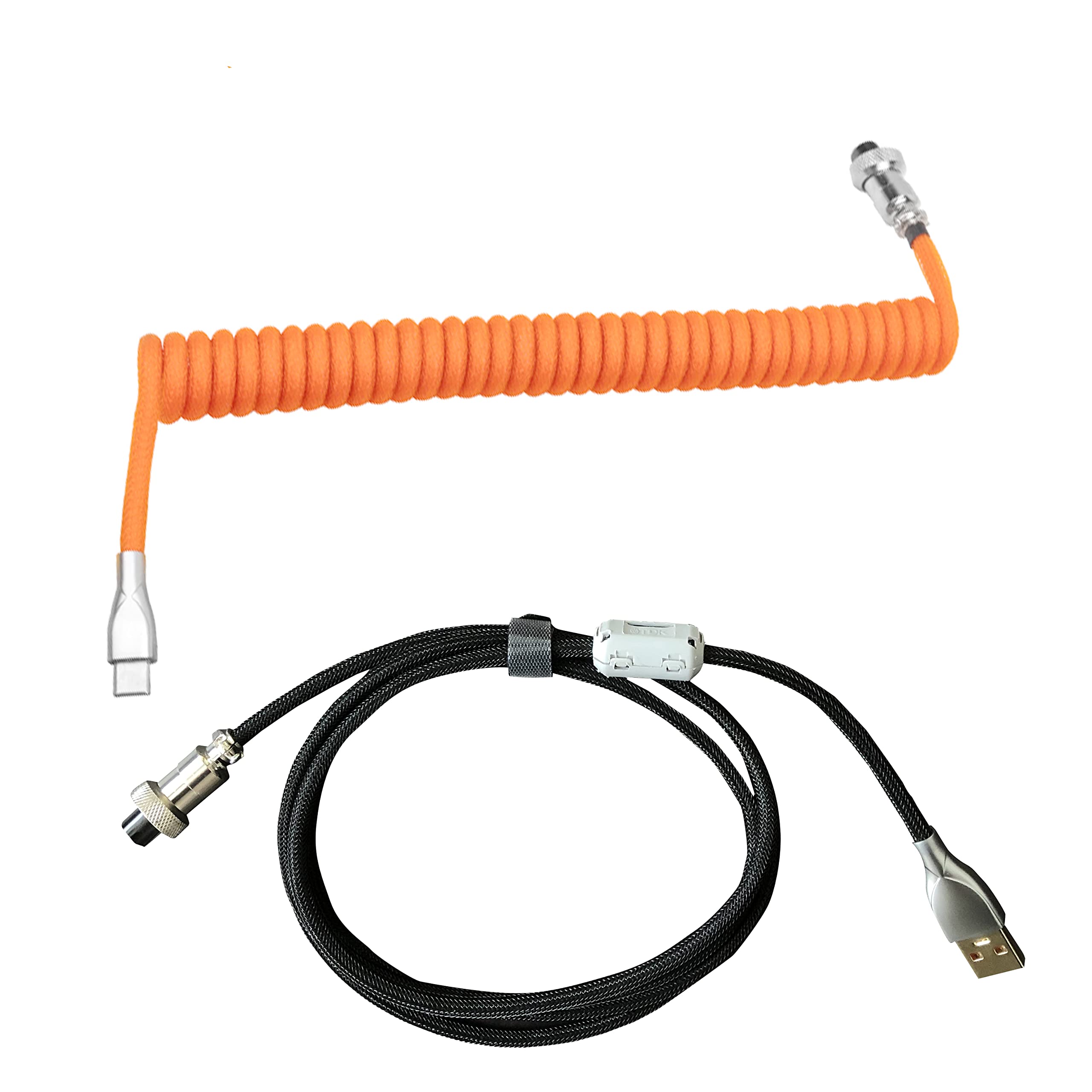 MICOMAKA Custom Double-Sleeved Mechanical Keyboard Cable, Handmade Coiled USB C Cable Artisan Braided Cables for Mechanical Gaming Keyboard Coiled Cable - Custom Keyboard Cable (Carbon)