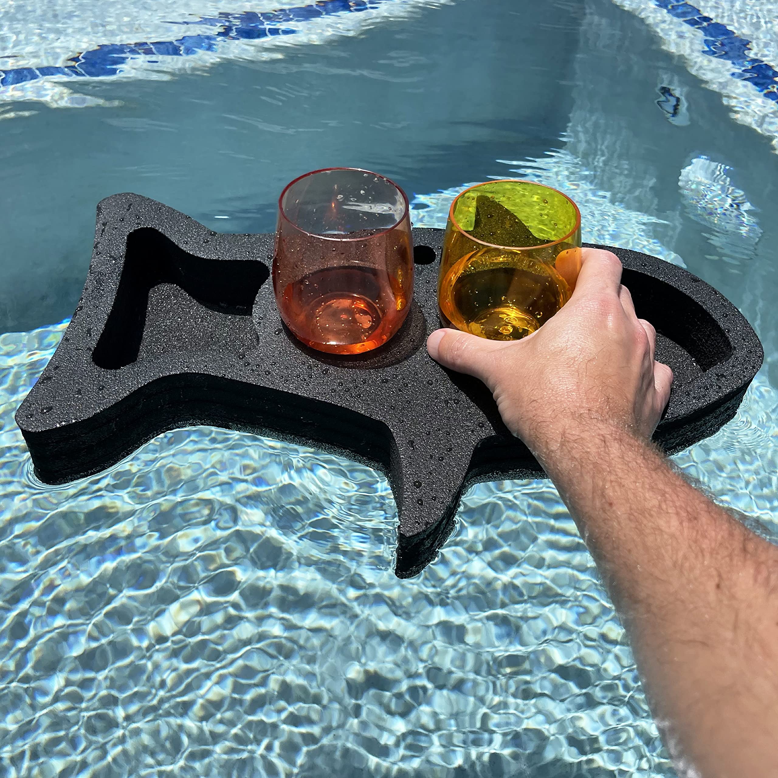 Polar Whale Floating Shark Shaped Spa Hot Tub Bar Drink and Snack Table Blue Refreshment Tray for Pool or Beach Party Float Food Lounge Durable Black Foam