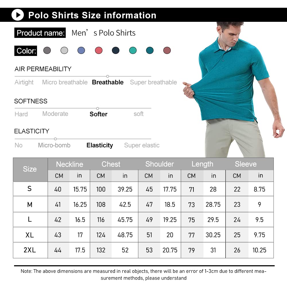 Wirltte Mens Golf Shirt Casual Moisture Wicking Breathable Quick Dry Polo Shirts for Men Grey M