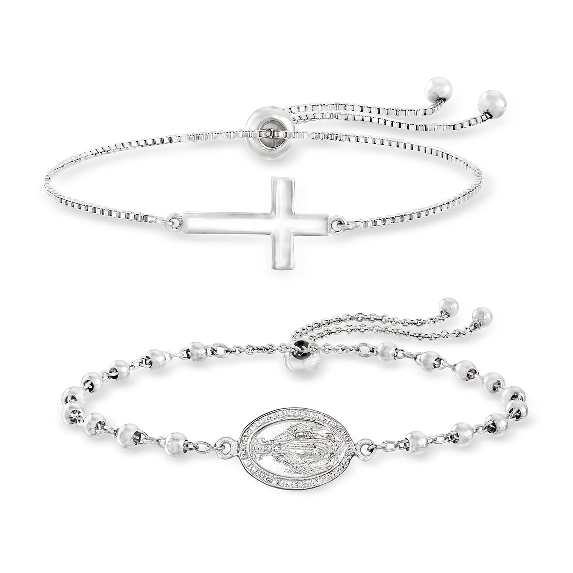 Ross-Simons Sterling Silver Jewelry Set: 2 Religious Symbol Bolo Bracelets