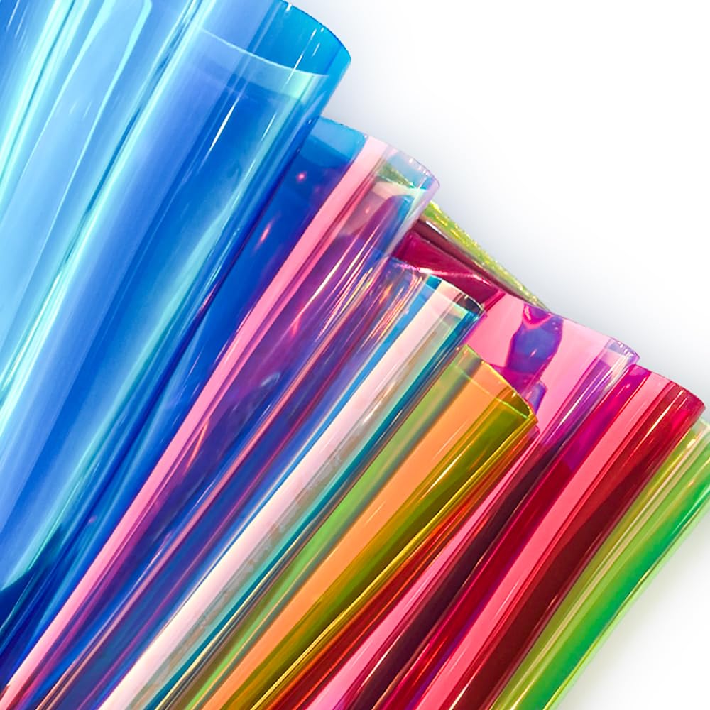 ONEART | 30 Gauge Holographic Clear Vinyl Roll, 12" x 54" Waterproof Iridescent Transparent TPU Jelly Plastic Fabric for DIY Crafts-Red