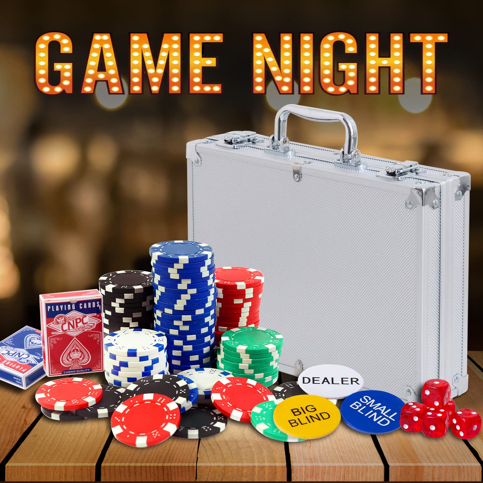 Yinlo Poker Chips Set, 300PCS Poker Chips, Poker Set with Alumium Travel Case, 11.5 Gram Casino Chips for Texas Holdem Blackjack Gambling