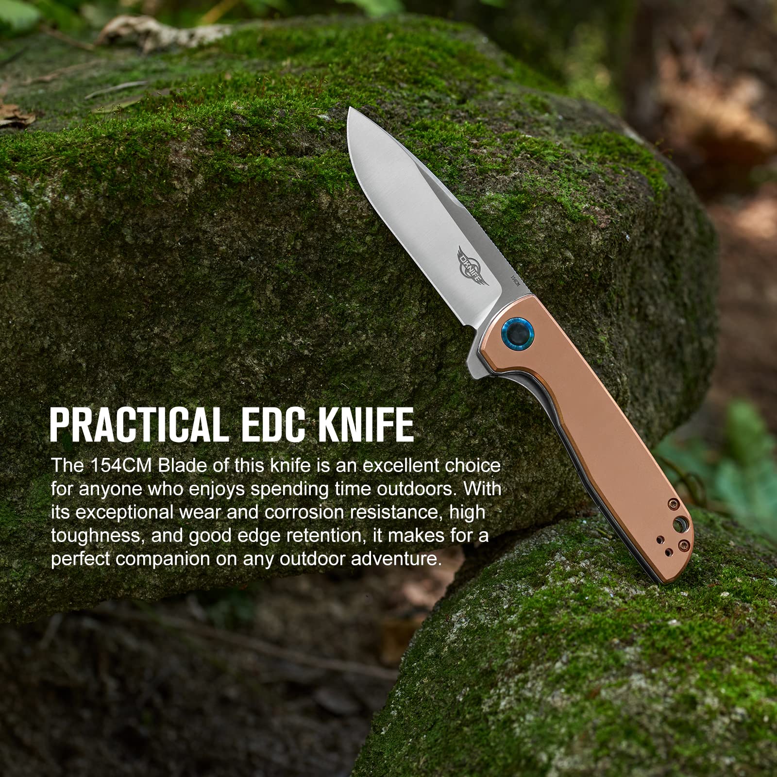 OKNIFE Freeze 2 Folding Knife, EDC Pocket Knife with Aluminium Handle, 154CM Steel Blade and Ceramic Ball Bearing Washer for Camping, Hiking