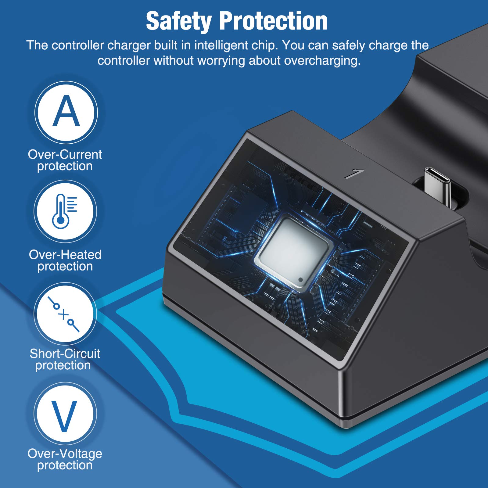 PS5 Controller Charger Station Compatible with Upgraded Playstation 5 Dualsense Controller, DinoFire USB Type-C Fast PS5 Controller Dual Charging Dock Station with 2 Type-C Connectors & LED Indicators