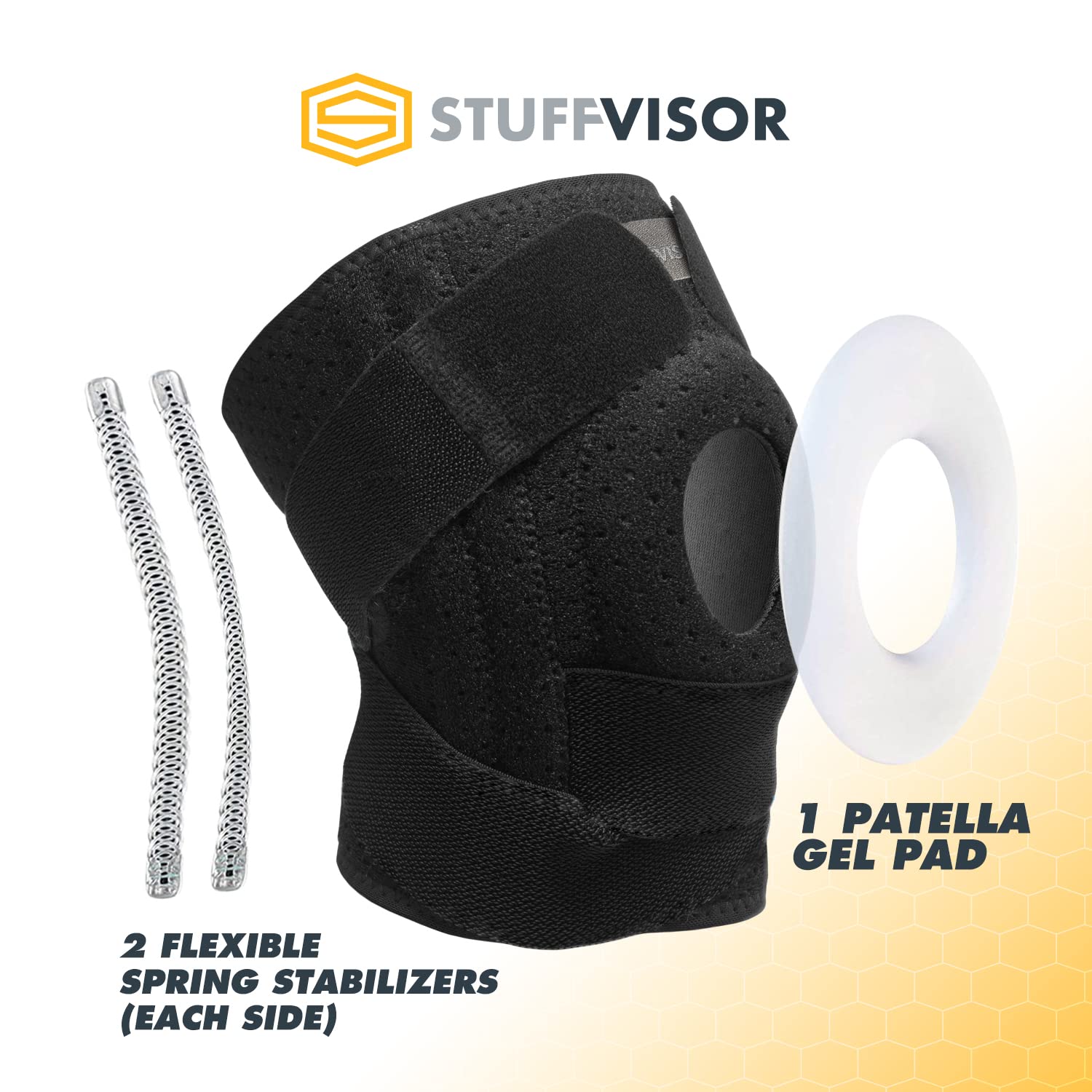 Stuffvisor Knee Brace for Meniscus Tear, Maximum Compression with side Stabilizers for Pain on Men and Women, Great for Arthritis Pain, Patella Gel Pad & Side Straps, Knee Sleeve, Onesize