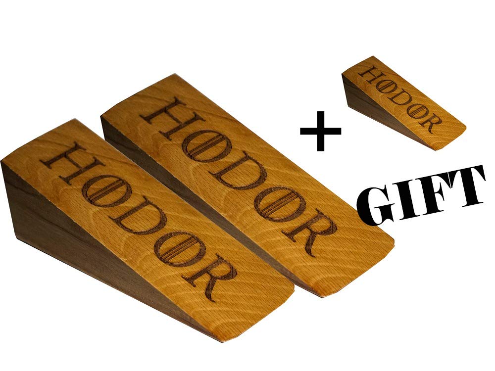 Natural Door Stop Hodor Stopper Elms Wood Ulmaceae Strong Hold Anti- Slip Rubber Wedge GOT Compatible with Every Surface 3 Pack Gift Engraved Merchandise Gag