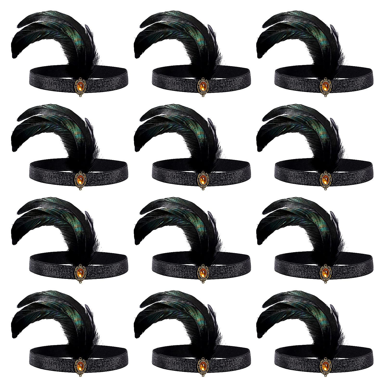 Tongcloud 12pcs 1920s Flapper Feather Headband Costume Flapper Headpiece Feather Headband Gatsby Headpiece for Women Girls Theme Party(Black)