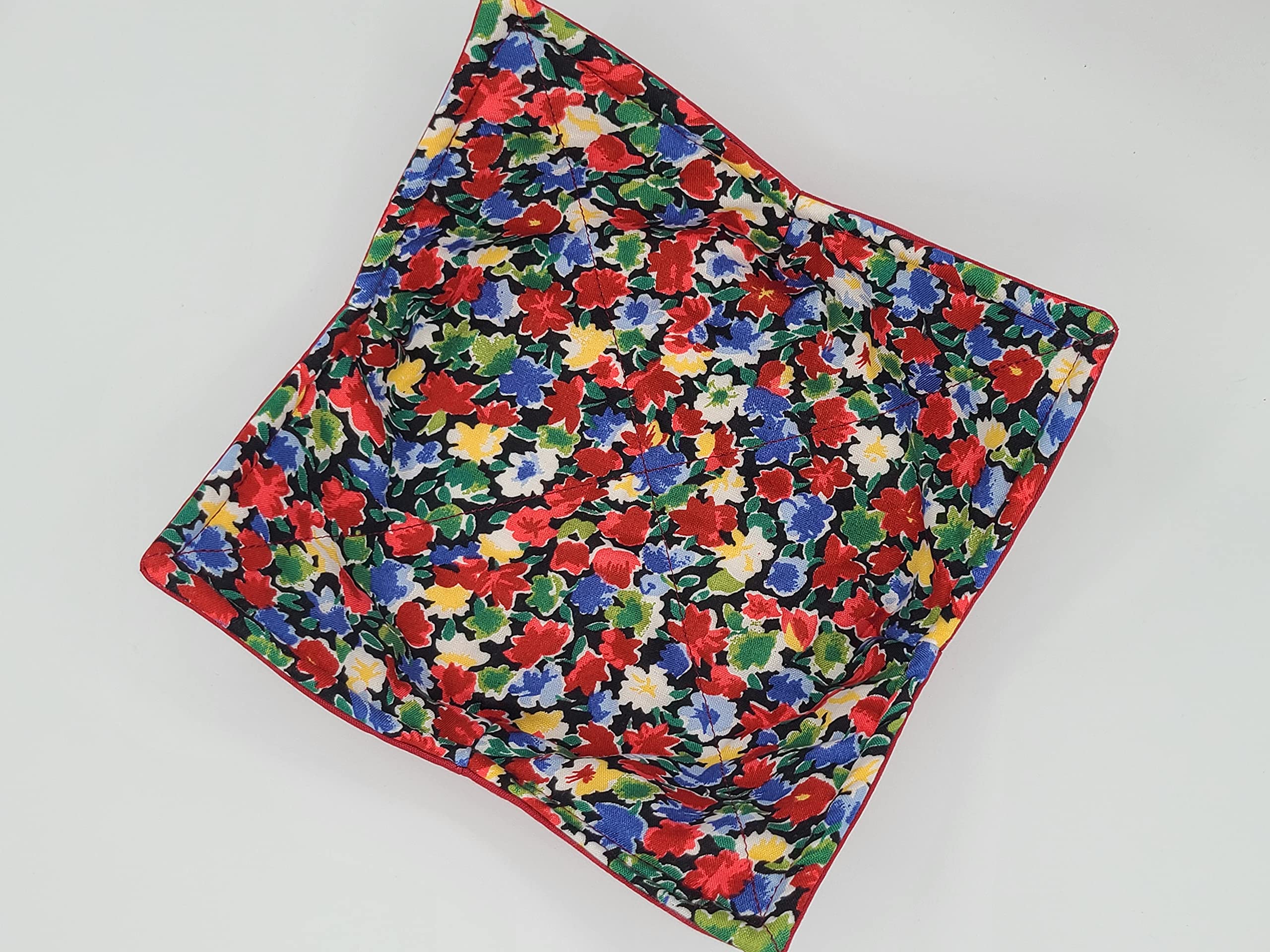 Red White Blue Roses Microwave Cozy Ditzy Floral Reversible Microwaveable Soup Holder Summer Potholder Flower Bowl Buddy Handmade Housewarming Hostess Gifts Under 10