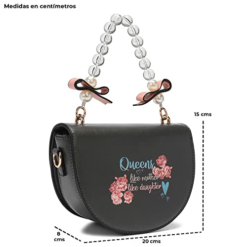 Nicole Lee Shoulder Bag with Pearls Bows, Small Flap Handbag with Removable Crossbody Strap (Double Queens)