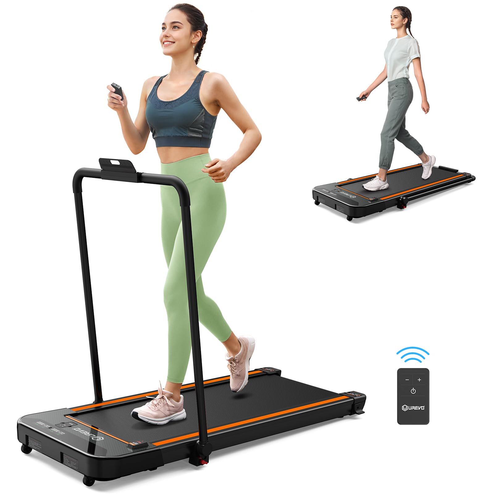 UREVO Under Desk Treadmills, 2.5HP Folding Treadmill with Dual LED Display & Remote, 2 in 1 Treadmills for Home Office, Walking Pad Treadmill 265 lbs Weight Capacity