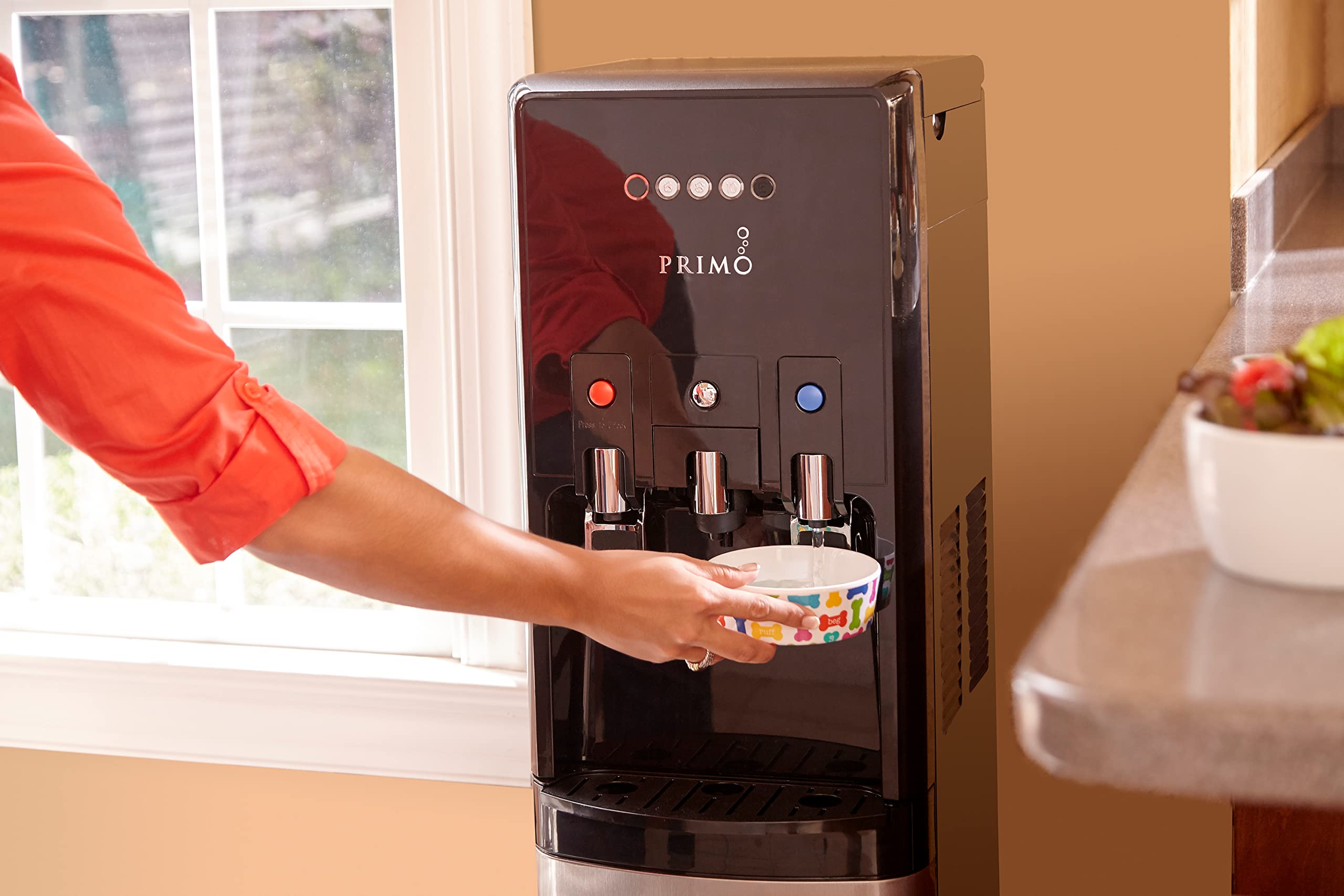 Primo hTRIO Water Dispenser with K-Cup Coffee Brewing, Bottom-Loading 2 Temp (Hot & Cold) Water Cooler Water Dispenser for 5 Gallon Bottle, Black and Stainless Steel