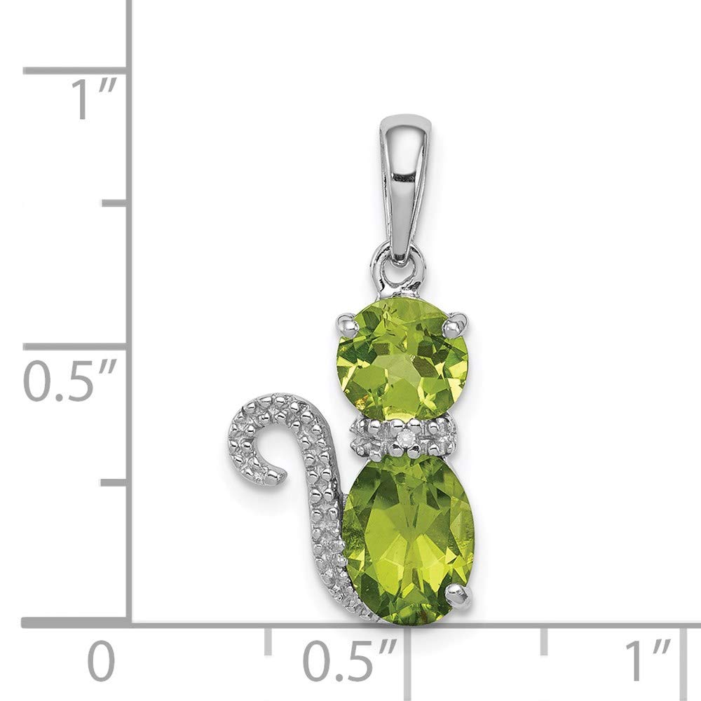 Sterling Silver Rhodium-plated Peridot and Diamond Cat Pendant QQP4551PE