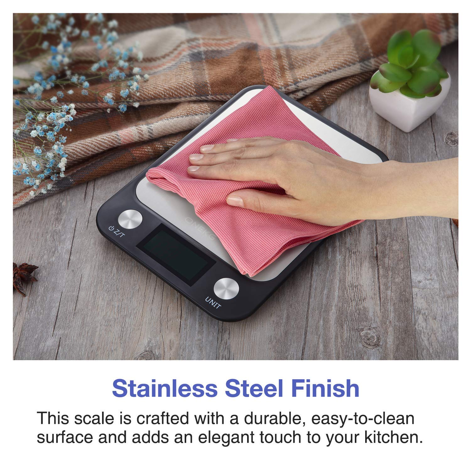 ONEKG 11lbs Food Scale, Digital Kitchen Scale Weight Ounces oz and Grams for Cooking and Baking, 7 Measurement Units with LCD Display, Small