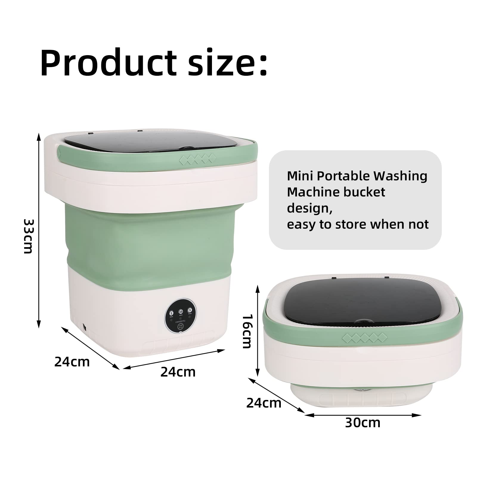 Portable Washing Machine, 7.5L 3-Speed Adjustment Mini Foldable Washer with Drain Basket USB Compact Outdoor Washing Machine for Underwear, Sock, Suitable for Travel, Camping,RVs(Fresh Green)