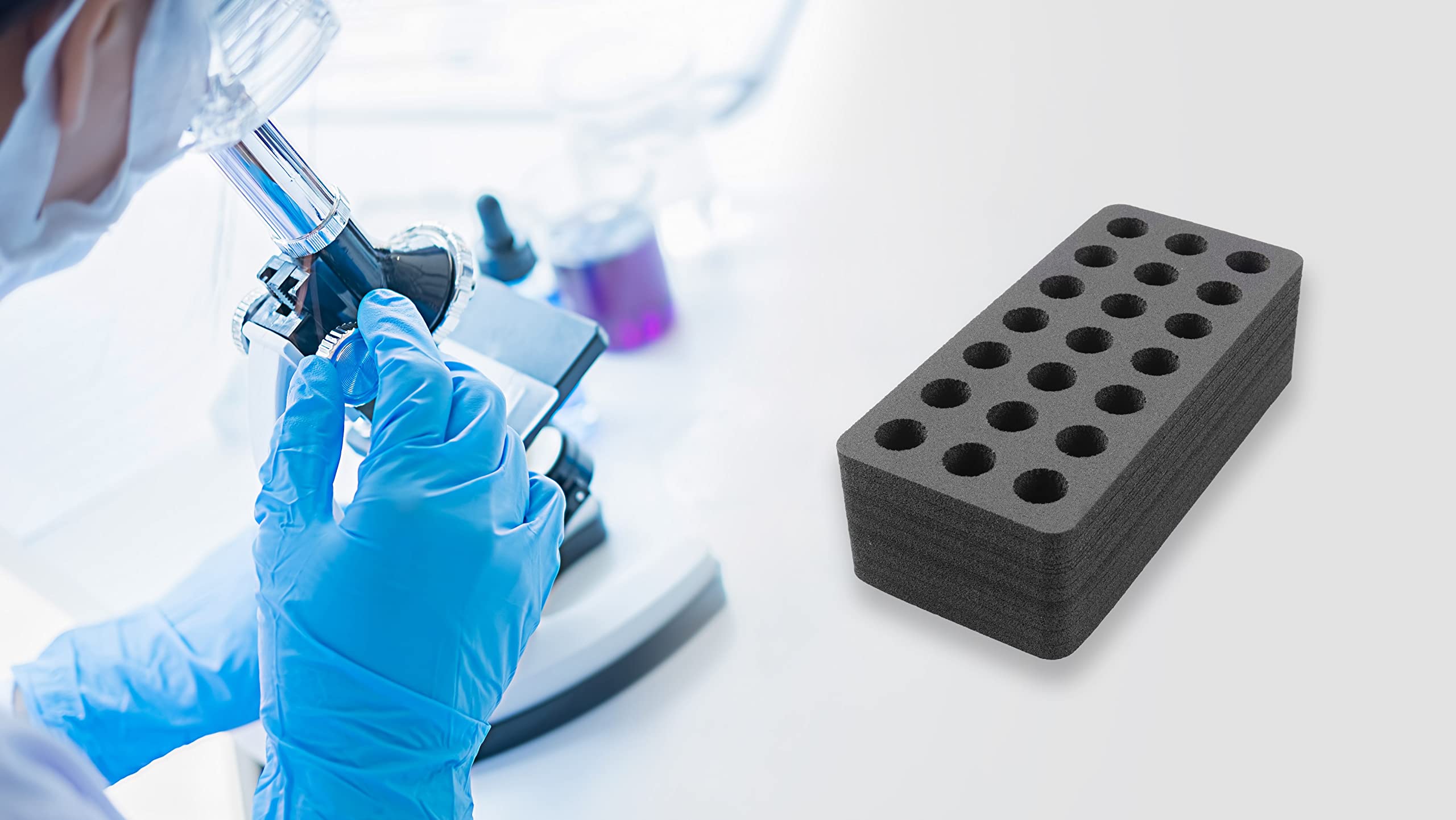 Polar Whale Test Tube Rack Durable Black Foam Storage Holder Organizer Stand Transport Holds 21 Tubes Fits up to 25mm Diameter