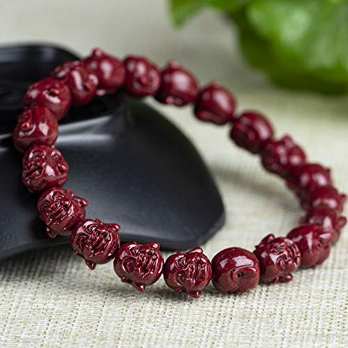 UTHTY Natural Cinnabar Bracelet Feng Shui Wealth Cinnabar Bracelet Natural Cinnabar Laughing Buddha Head Beads Bracelet Stretchy Bangle Amulet Attracts Money Luck Ward Off Evil Spirits