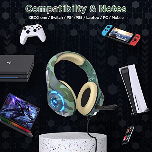 Tatybo Gaming Headset for PS4 PS5 Xbox One, PS4 Headset with Mic Stereo Surround Sound Headphones Noise Canceling