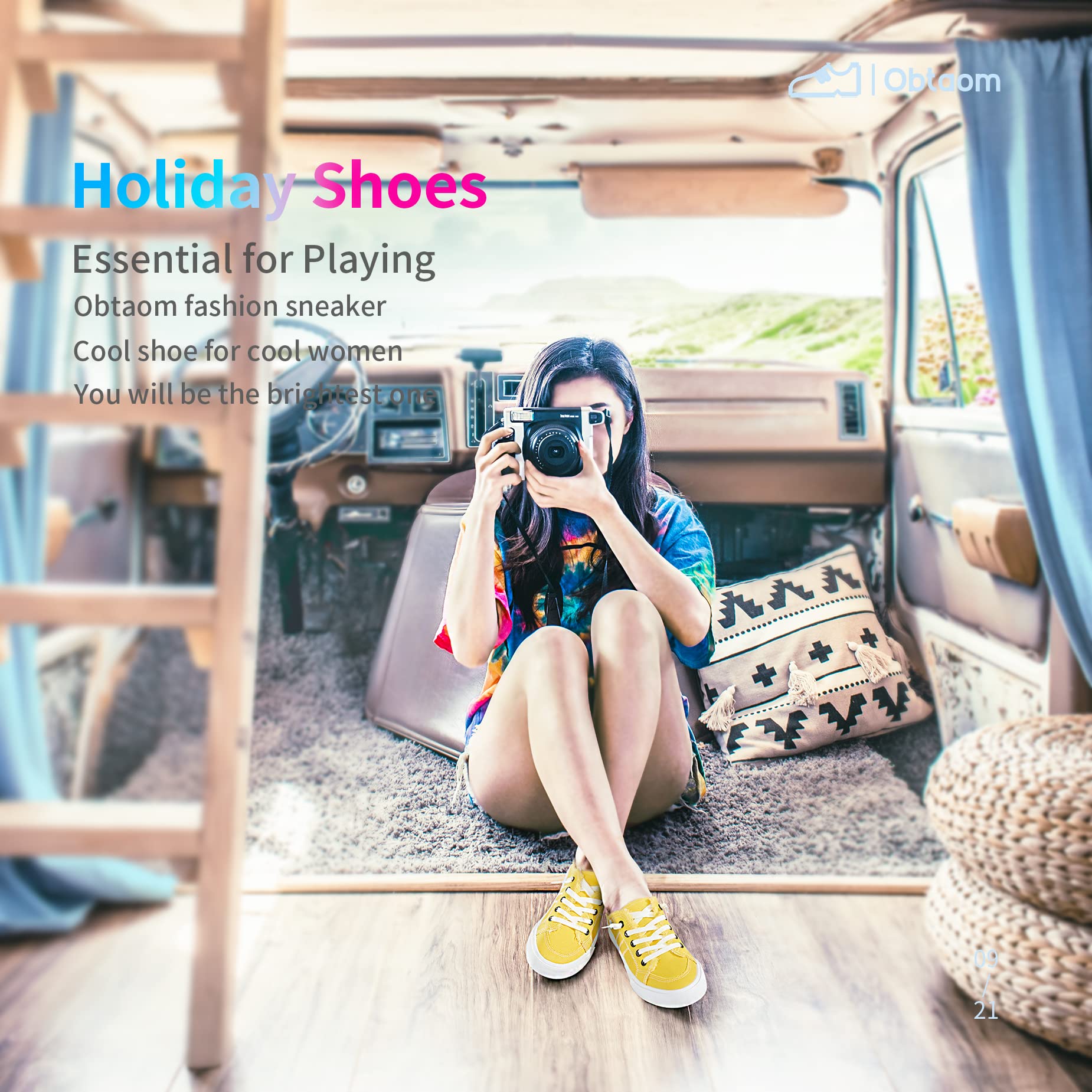 Obtaom Women Canvas Mules Memory Foam Clipper Fashion Sneakers Comfortable Slip-On Mule Backless Holiday Shoes（Lemon Yellow，US6）