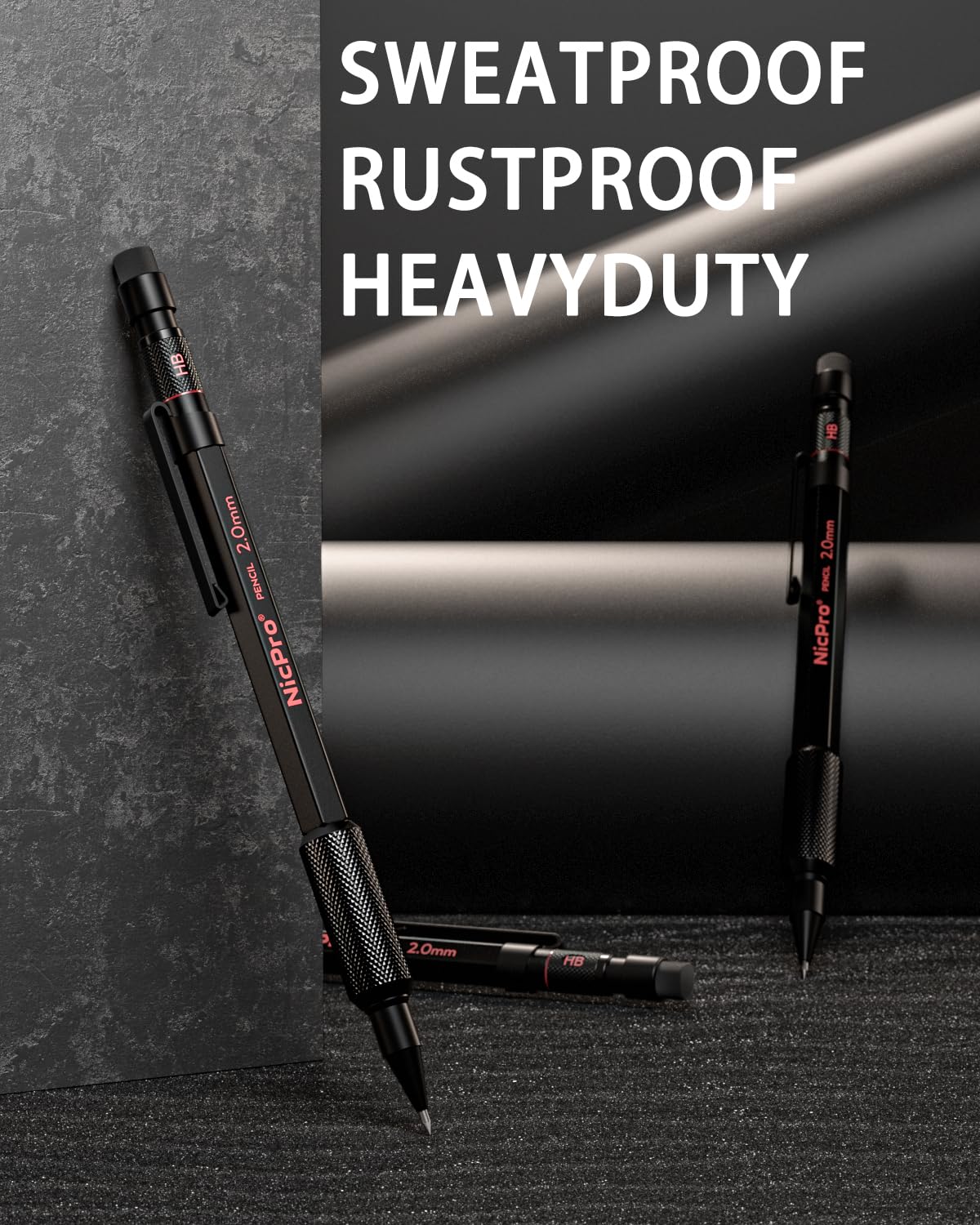 Nicpro 3 Pack 2mm Mechanical Pencils Set with Case, 33 Graphite Lead Refills (4B 2B HB 2H 4H), 36 Colored Lead, Erasers -Weatherproof Metal Barrel, Heavy Duty Carpenter Pencil For Drawing Sketching