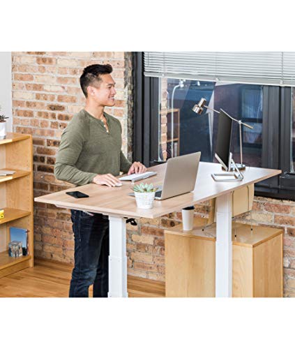 Stand Up Desk Store Dual Motor Electric Adjustable Height Standing Desk with EZ Assemble Steel Frame (White Frame/Natural Walnut Top, 60" Wide)