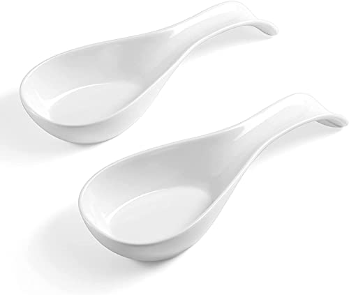 Yedio Porcelain Spoon Rest for Cooking, 2 Piece White Spoon Holder for Kitchen Counter, 9.5 Inch Large Spoon Rest for Cooktop