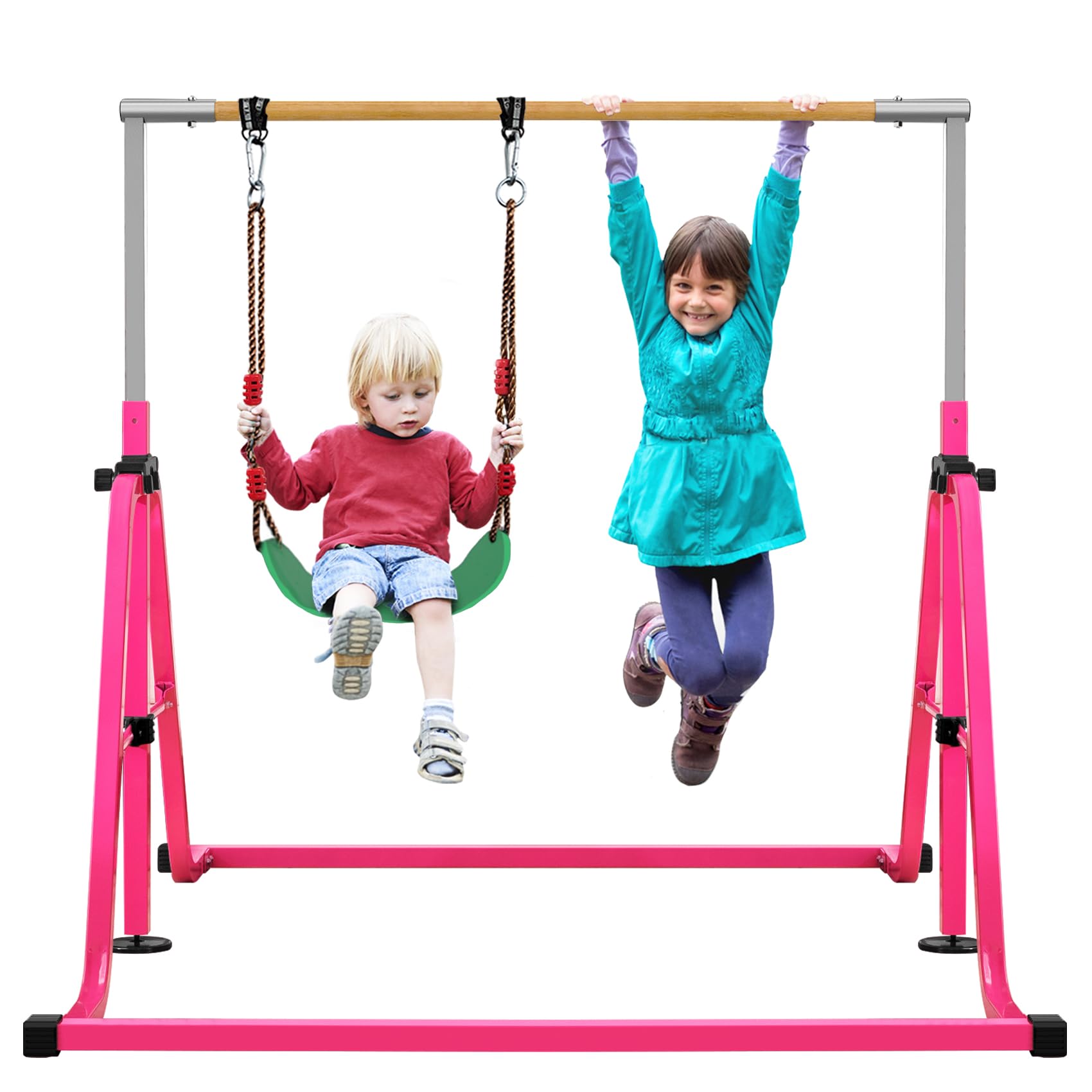 Tenpeek Gymnastics Bars for Home Ages 8-12, 3' to 5' Adjustable Height Gymnastic Horizontal Bars, Junior Training Bar Kids Folding Training Monkey Bars for Kids