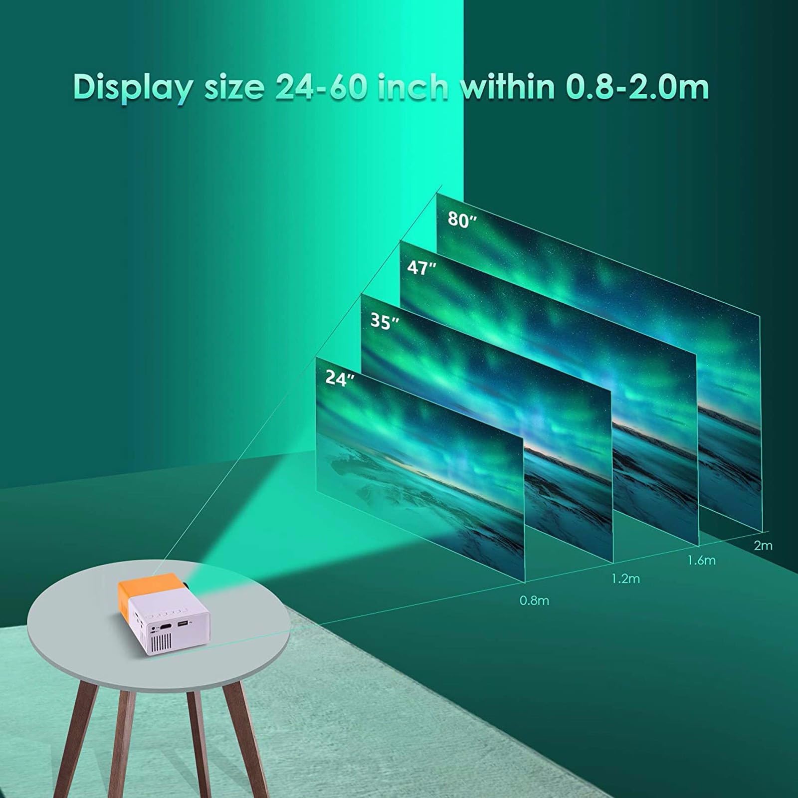 Portable LED Projector, Home Cinema Projector Support 1080P HD Displaying, Stylish HD Projector Support HDMI, AV, VGA, USB, for SD Input & 3.5mm Earphone Port, Replace Television
