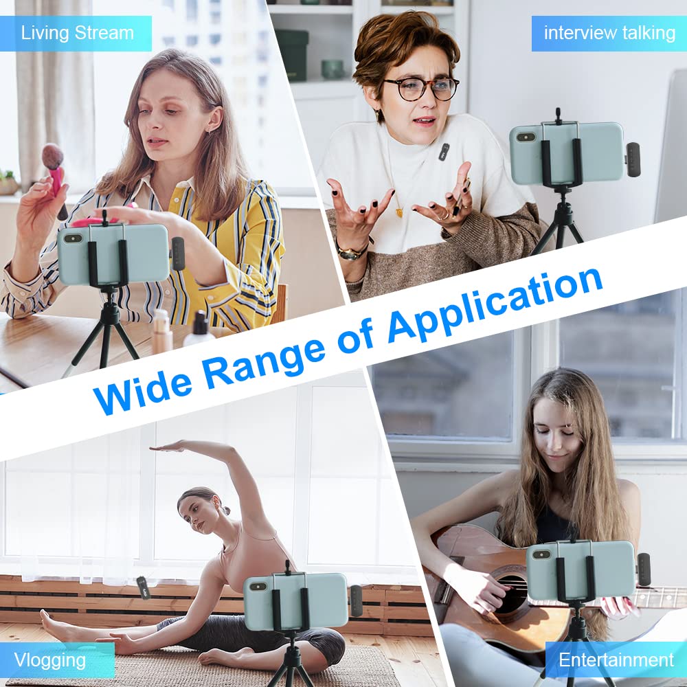 Wireless Lavalier Lapel Microphone Mics Condenser Microphone for iPhone, iPad, Android,Plug-Play 2.4G Ultra-Low Delay Noise Reduction 10H Working Time 230FT for Interview Video Podcast Vlog YouTube
