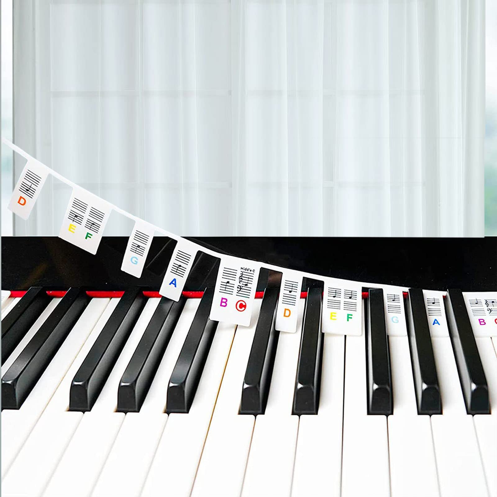 WIVICO Removable Piano Keyboard Note Labels, 88/61/ 54/49 Key Full Size, Silicone Piano Letter Keyboard Notes Overlay Stickers for Adults Beginners