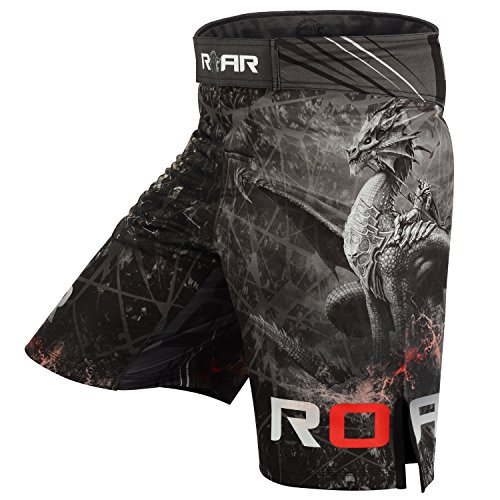 ROAR MMA Rash Guard & BJJ Shorts Set Mens Fight Wear Cage Fight Grappling Training (Dragon-2Pcs-Set, XLarge)